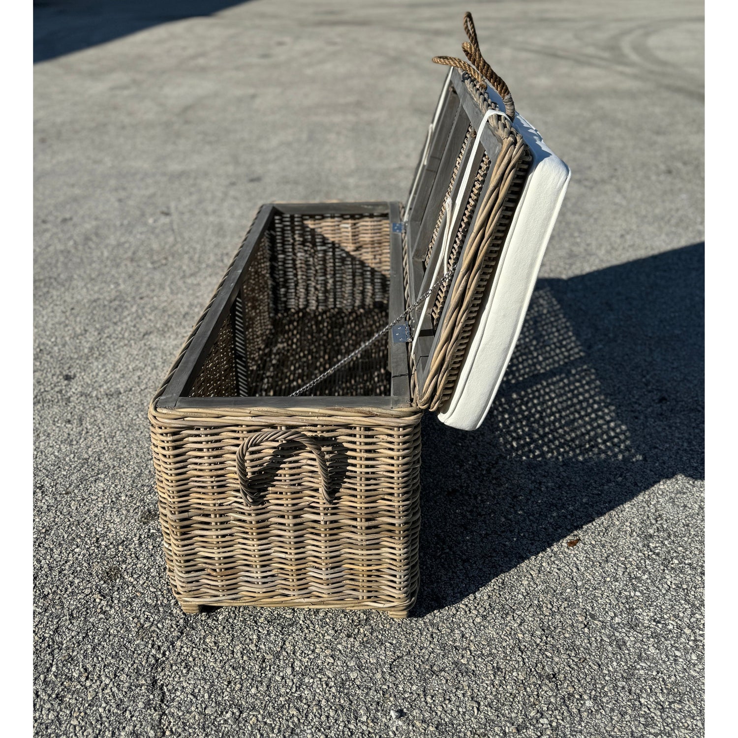 Key Largo Rattan Storage Bench With Cushion - Broward Design Center